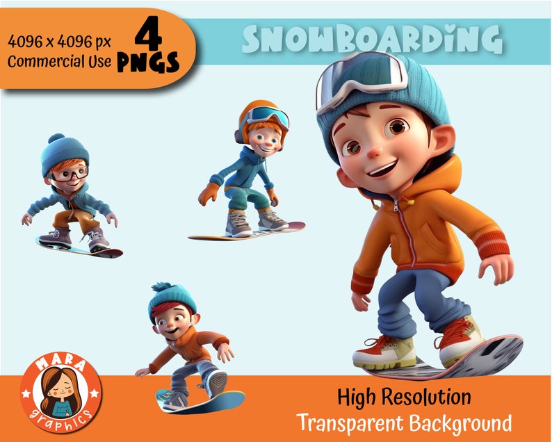 Snowboarding Boys Clipart Set, 4 Pngs (digital Download) - Etsy