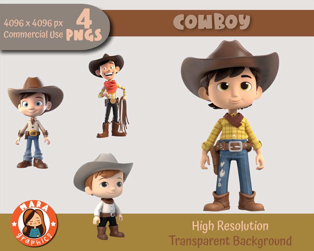 Cute 3D Cowboy Clipart Set, Cowboy PNG High Resolution Pngs 4 Different ...