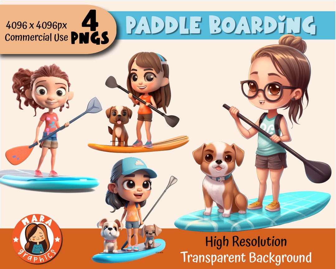 Cute Paddle Board Girls 3D Clipart - Set of 4 High-resolution Pngs - Etsy