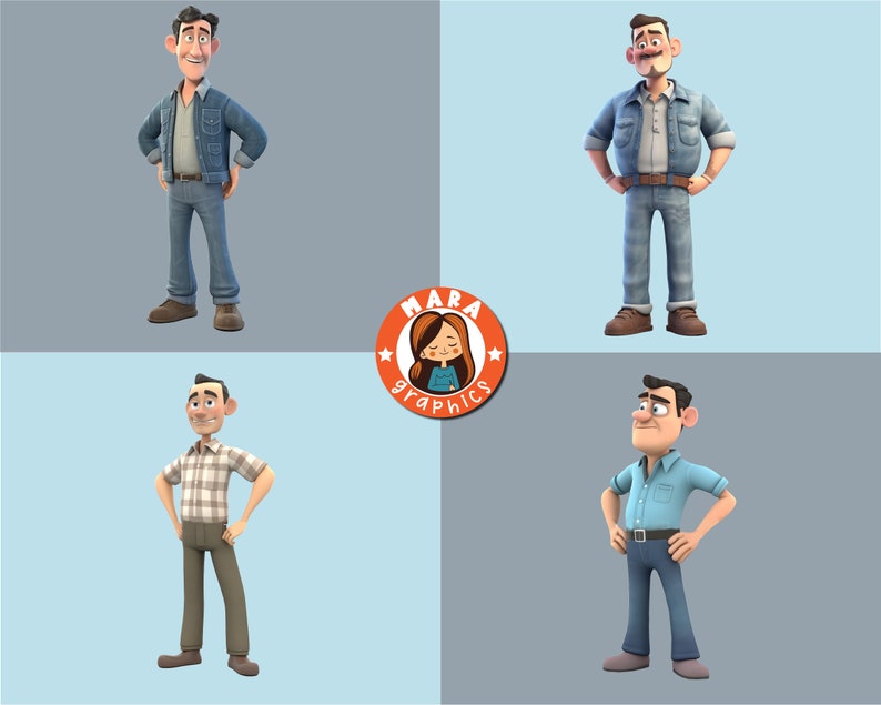 Cute 3D Dad Characters Clipart Set High Resolution Pngs 4 Different ...