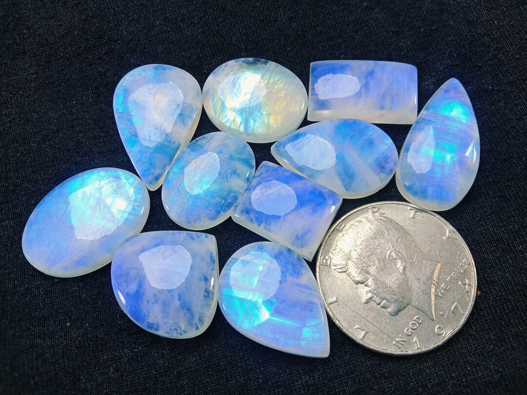 Natural Rainbow Moonstone Top Multi Color Moonstone Cabochon Lot 245 ...