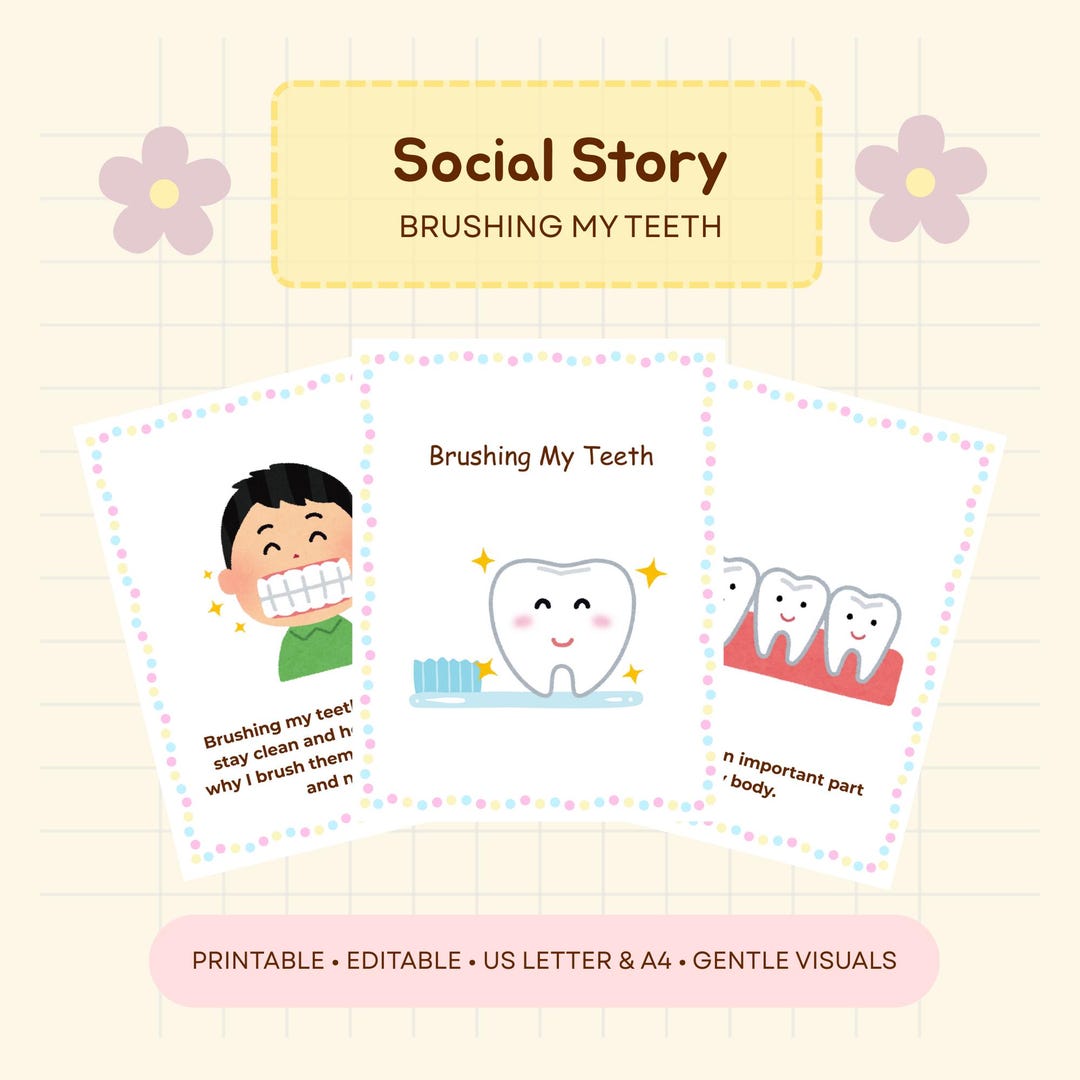 Editable Brushing Teeth Social Story | Digital Guide for Oral Hygiene ...