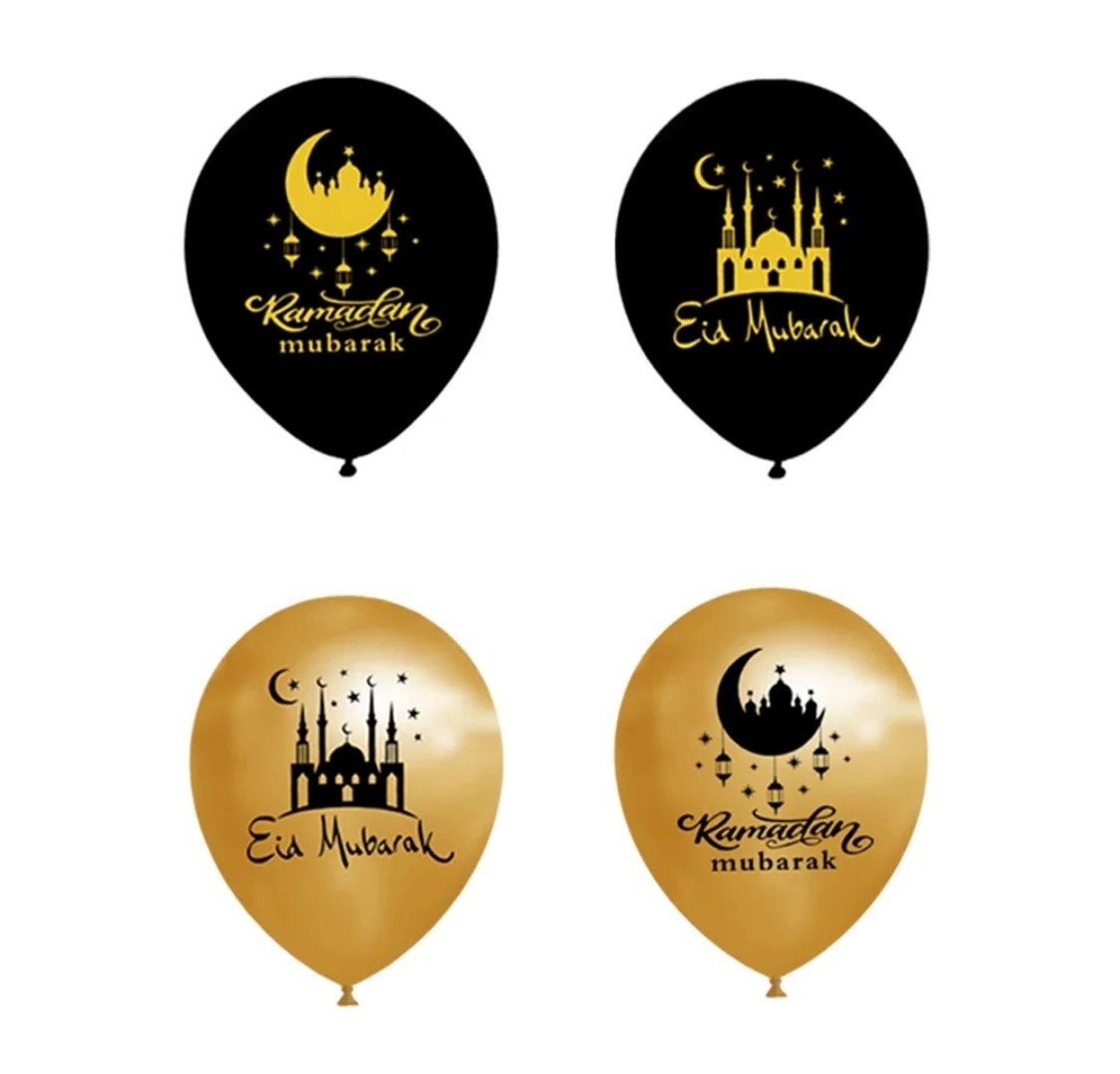 Eid Mubarak Balloons Black and Gold Pack of 20 Islam Muslim Holiday ...