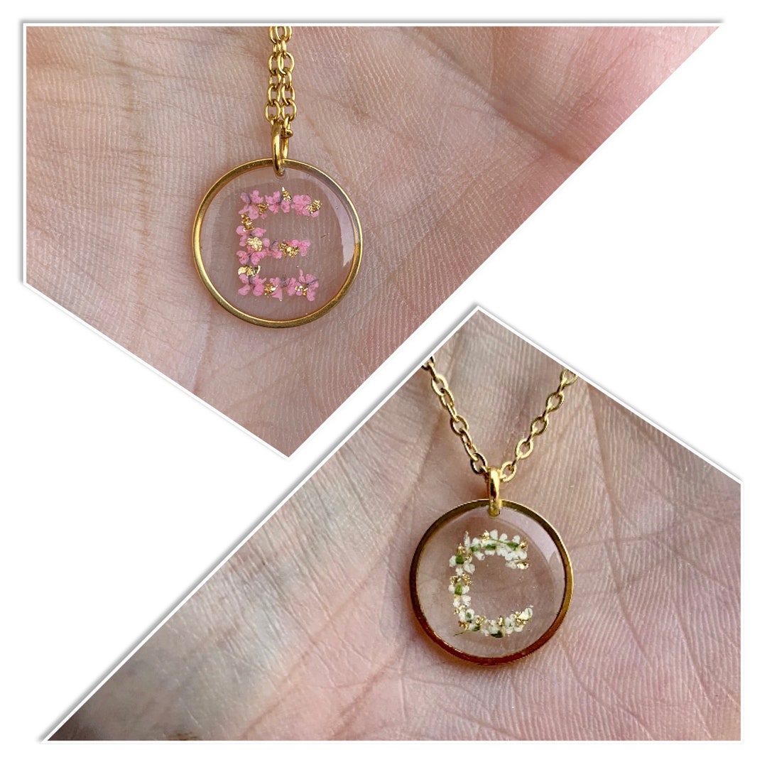 Collier fleurs séchées, acier inoxydable, collier initiale - Etsy France