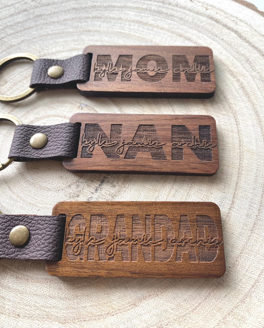 Engraved Customised Wooden Keychains Mom Dad Nan Grandad - Etsy