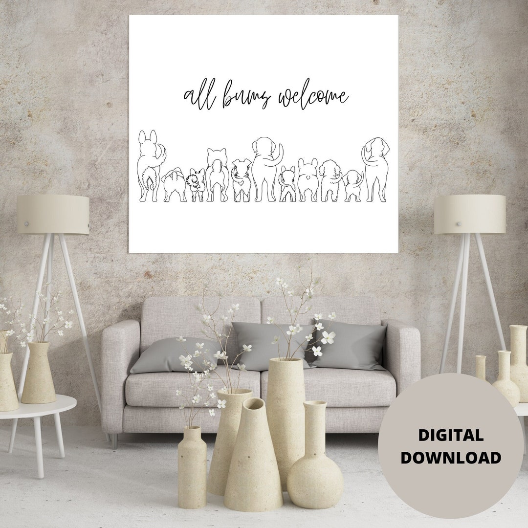 Funny Bathroom or Entryway Wall Art Print of Dog Butts, all Bums ...