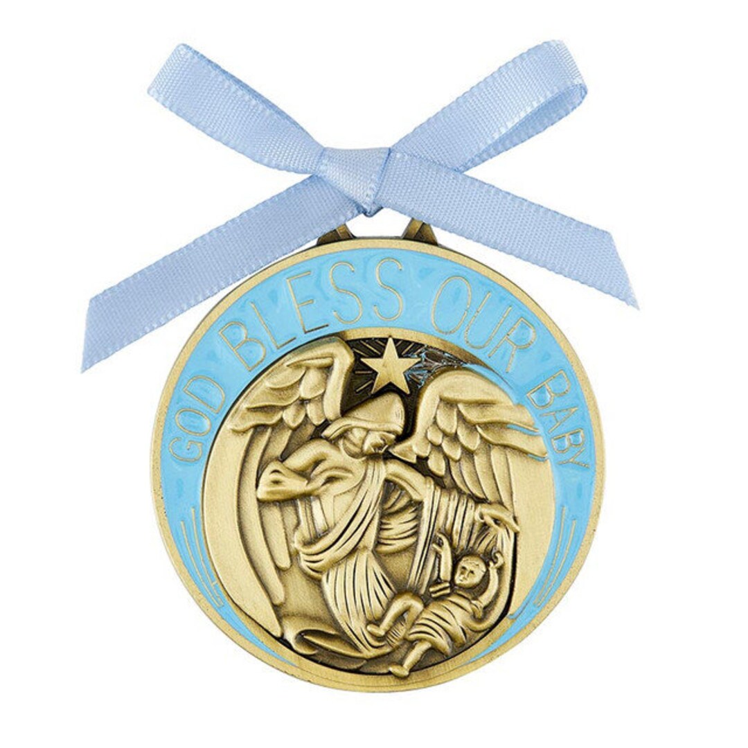 Guardian Angel Baby Crib Blue Medal Baptism Gift for a Boy - Medallon ...