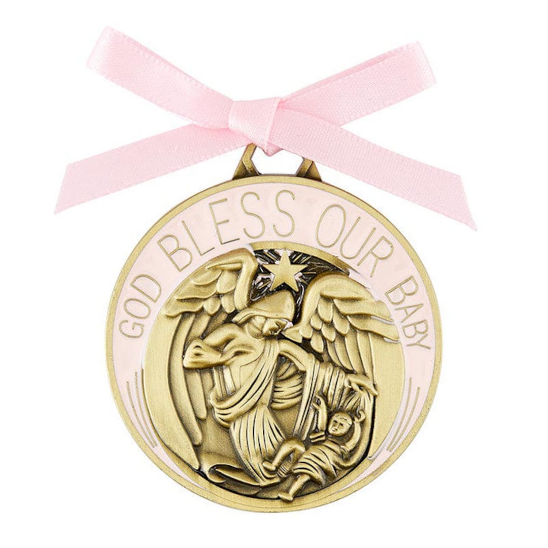 Guardian Angel Baby Crib Pink Medal Baptism Gift for Girl - Medallon ...