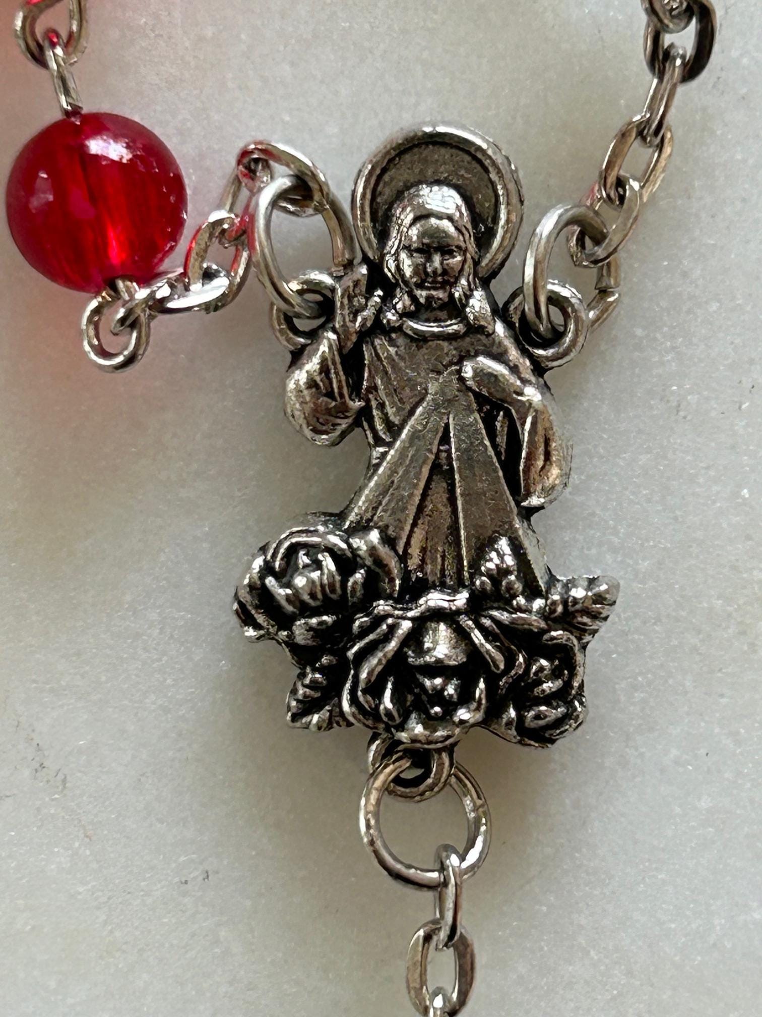 Divine Mercy Deluxe Glass Red and Clear Beads Rosary - Etsy