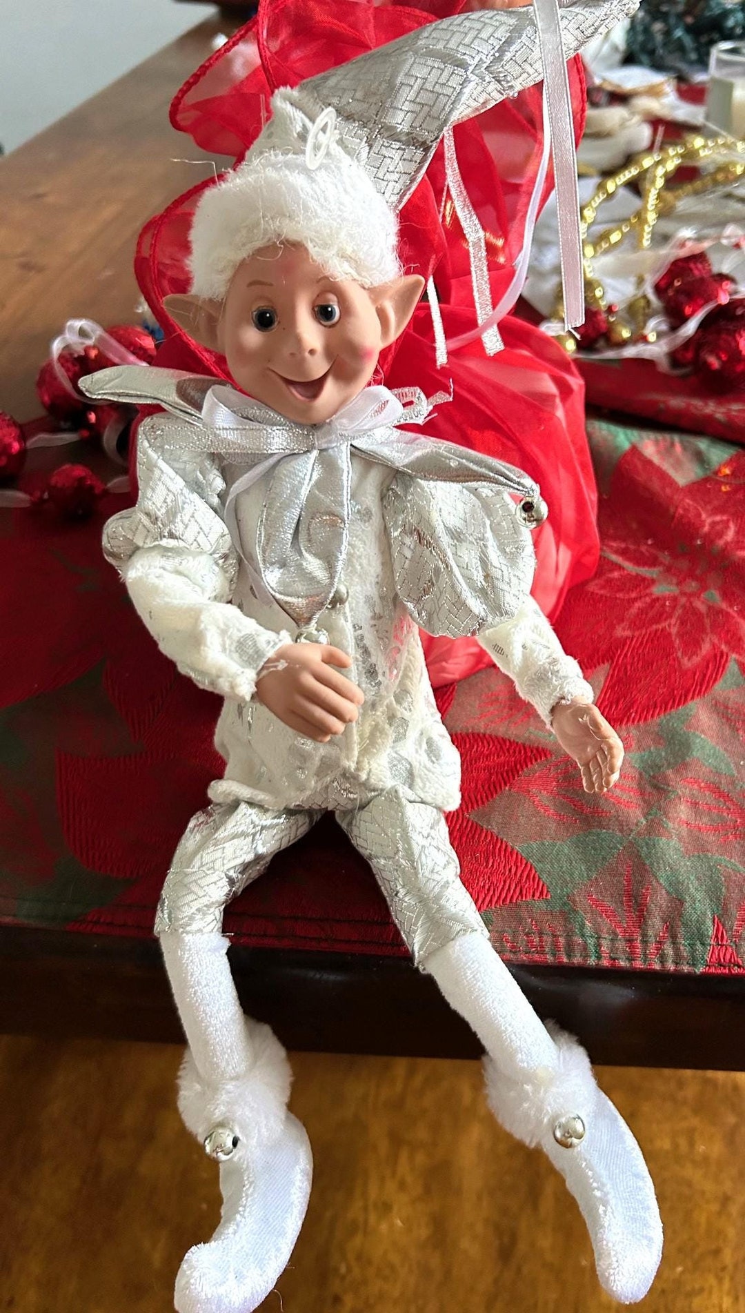 White and Silver 16” Poseable ELF, Christmas Decor. Free Shipping. - Etsy
