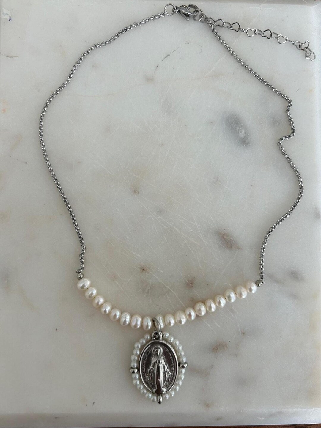 Blessed Mother Miraculous Medal Fresh Water Pearl Necklace Collar De ...