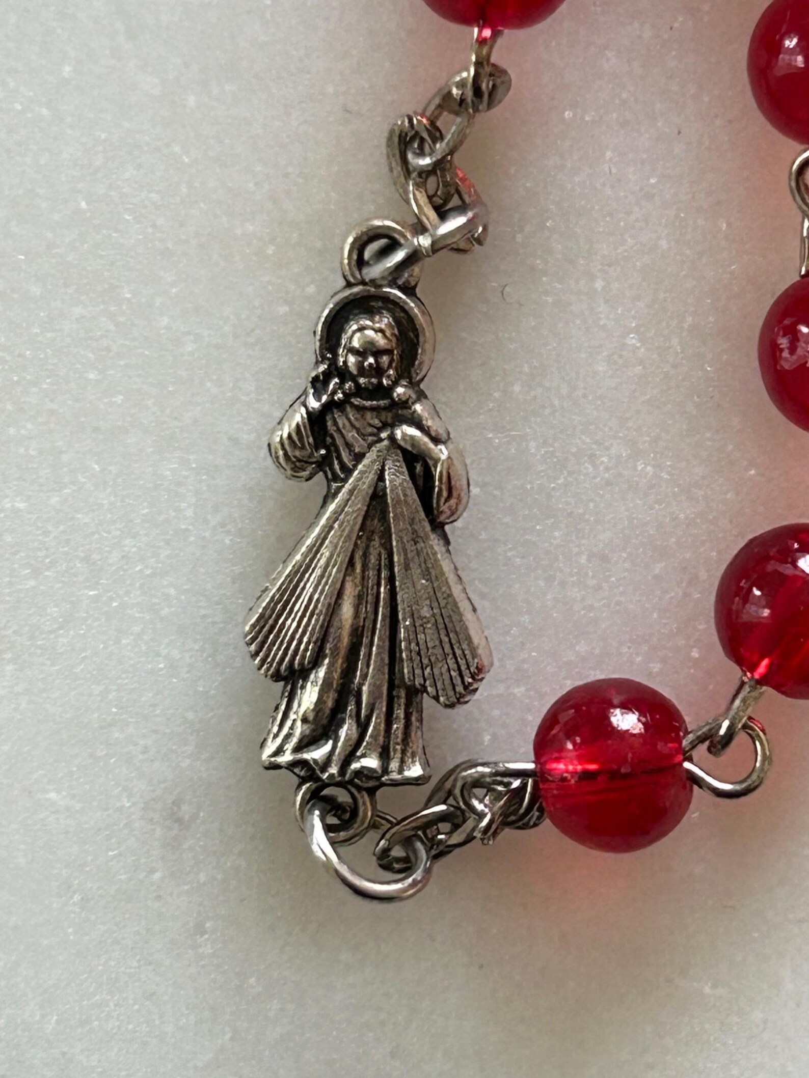 Divine Mercy Deluxe Glass Red and Clear Beads Rosary - Etsy