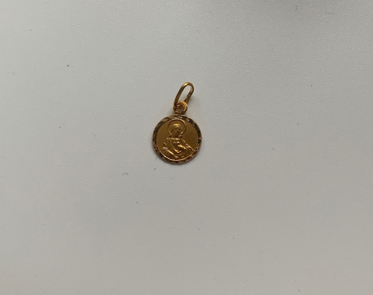 14 Karat Yellow Gold Sacred Heart of Jesus sagrado Corazon De Jesus 8mm ...