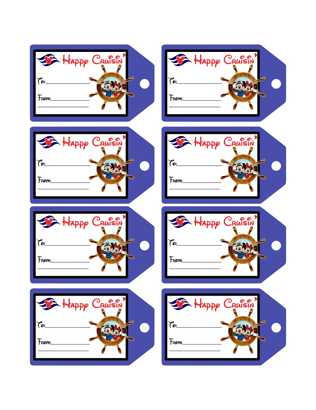 Mickey and Minnie Ship Wheel Fish Extender Tags / Gift Tags Download - Etsy