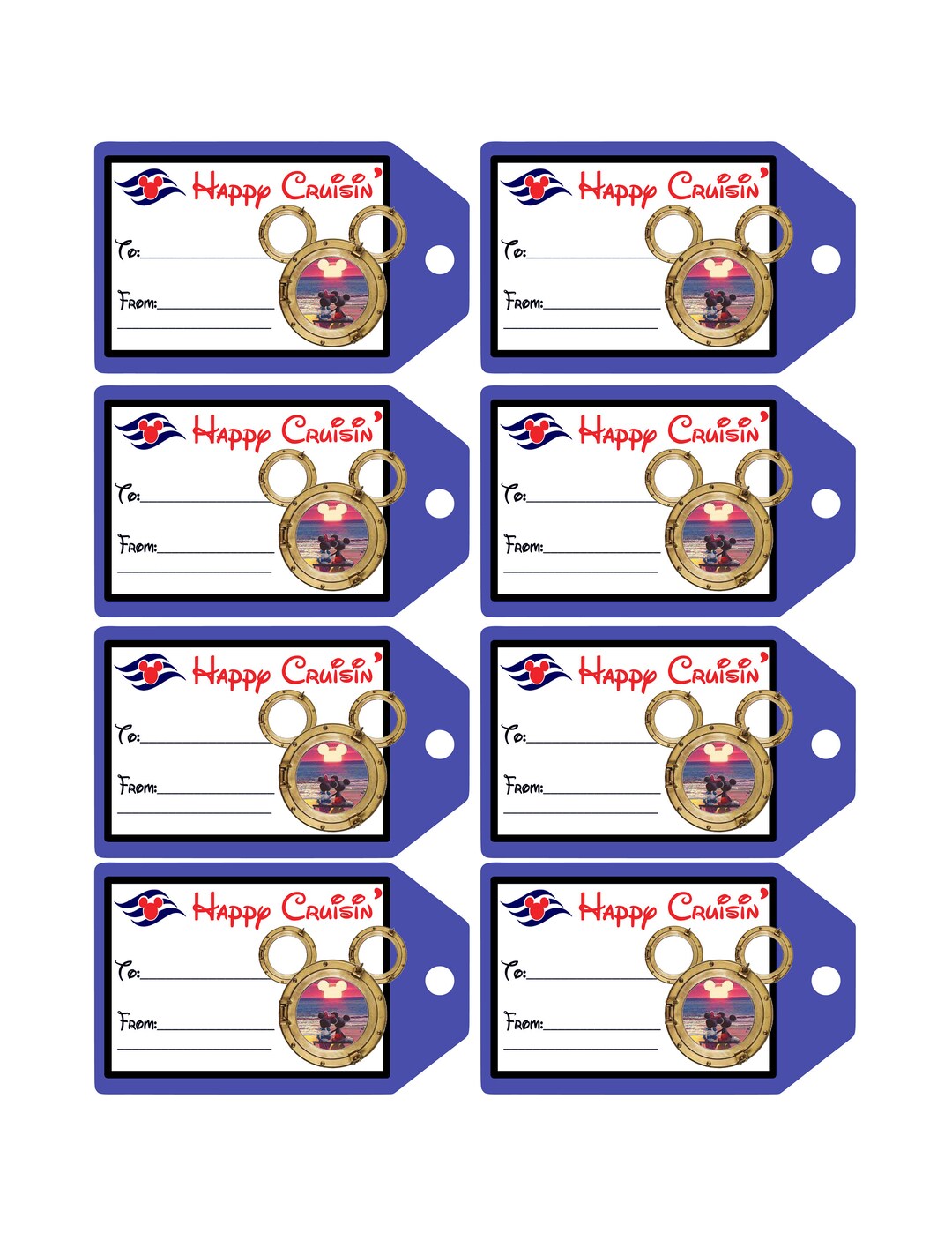 Mickey and Minnie Sunset Fish Extender Tags / Gift Tags Download - Etsy