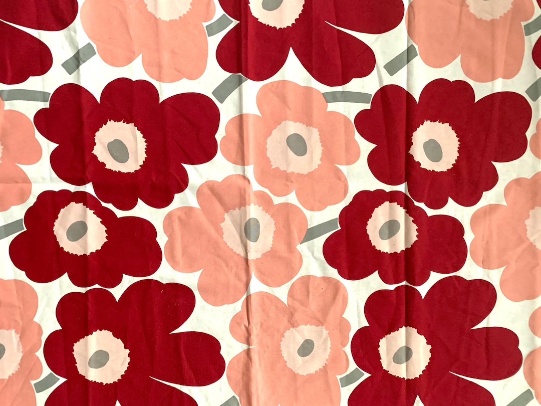 Marimekko, "small Unikko" - Flower Pattern, Cotton Piece of Fabric, Red ...