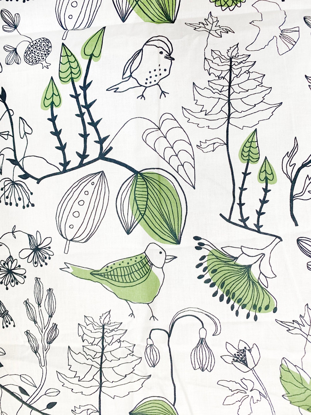 Ikea Cecilia Fabric, Bird and Leaf Print IKEA Fabric, Cecilia - White ...