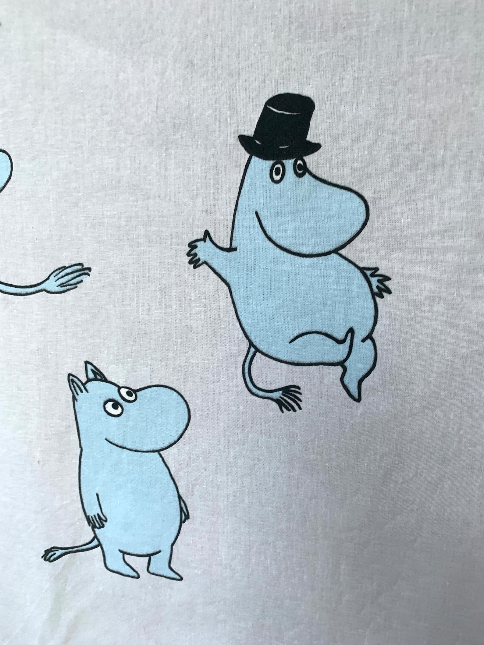 Vintage Moomin Curtain Cotton, Light Grey-blue Background, Big Moomin ...