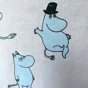 Vintage Moomin Curtain Cotton, Light Grey-blue Background, Big Moomin ...