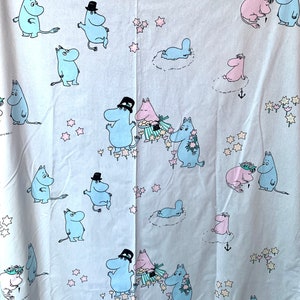 Vintage Moomin Curtain Cotton, Light Grey-blue Background, Big Moomin ...