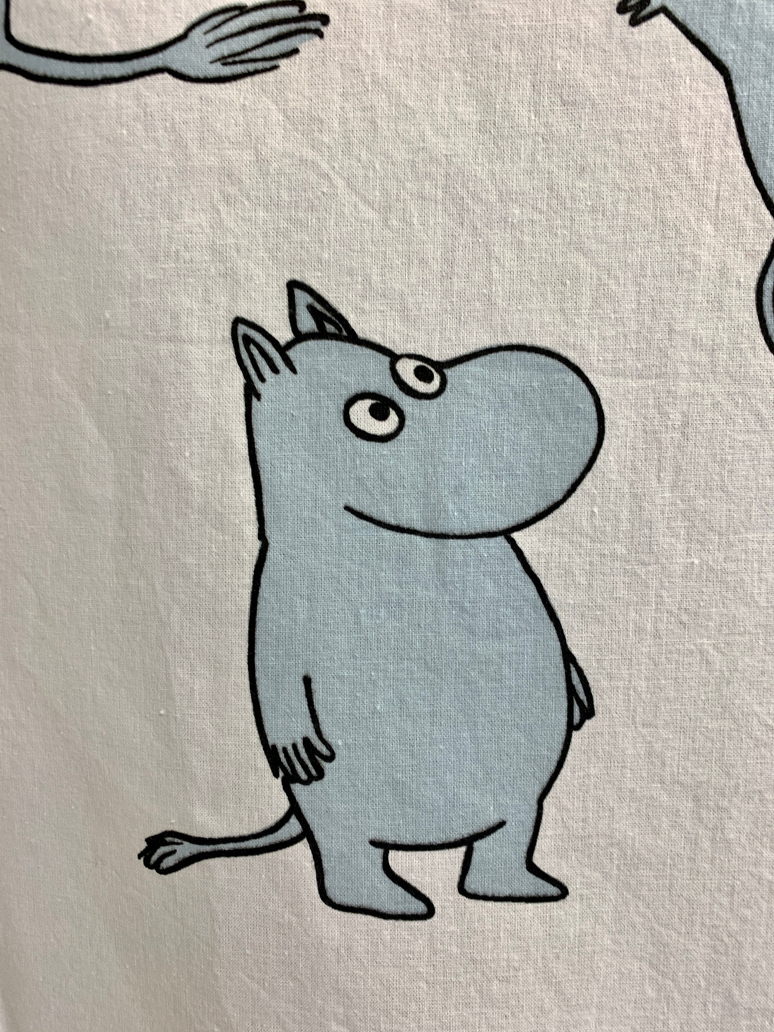 Vintage Moomin Curtain Cotton, Light Grey-blue Background, Big Moomin ...