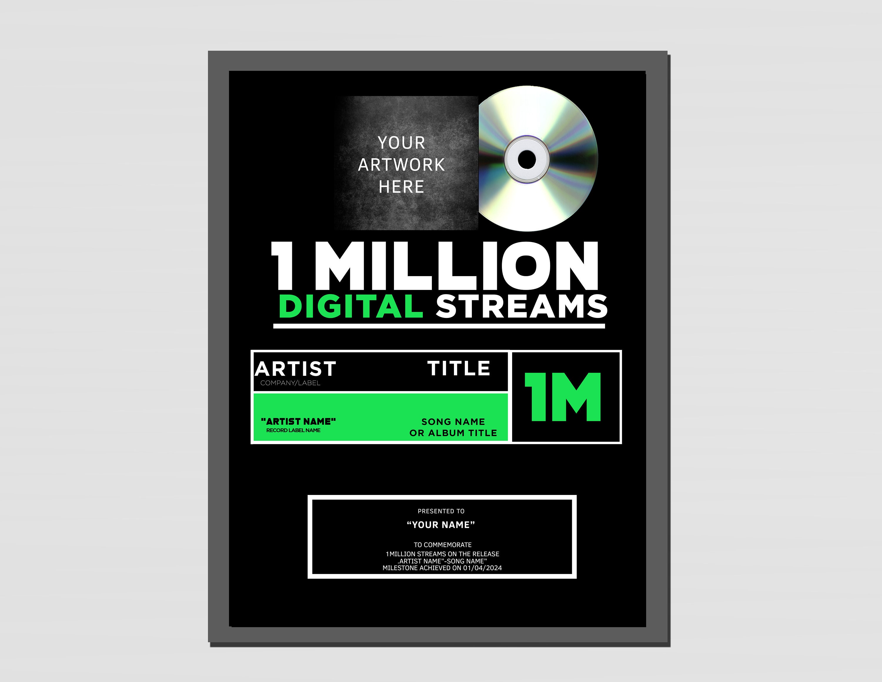 MUSIC STREAMING AWARD, Custom Vinyl Record, Award, Vinyl Record Plaque ...