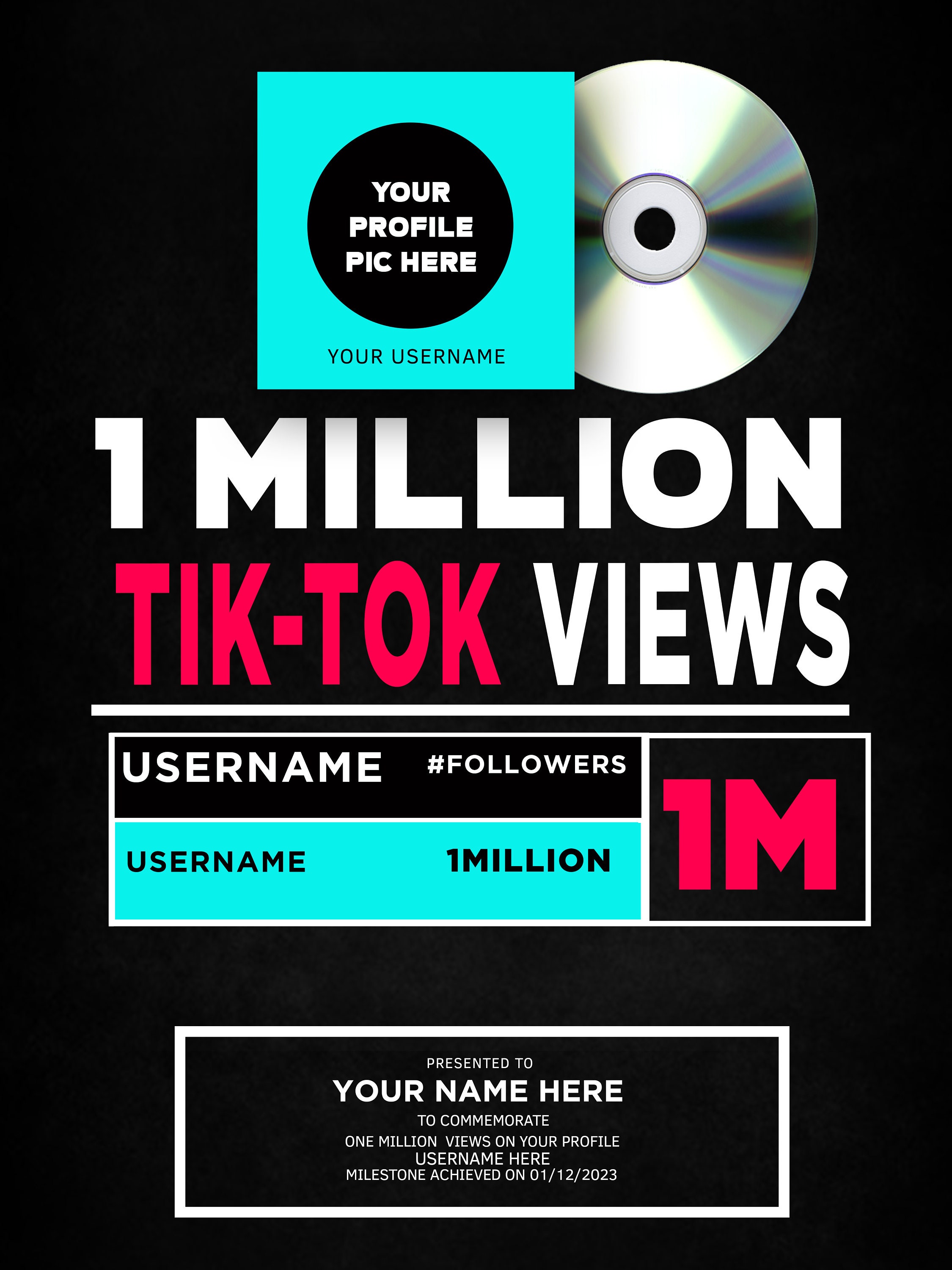 Tiktok STREAMING AWARD, Custom CD Plaque, Record Award, Streaming ...