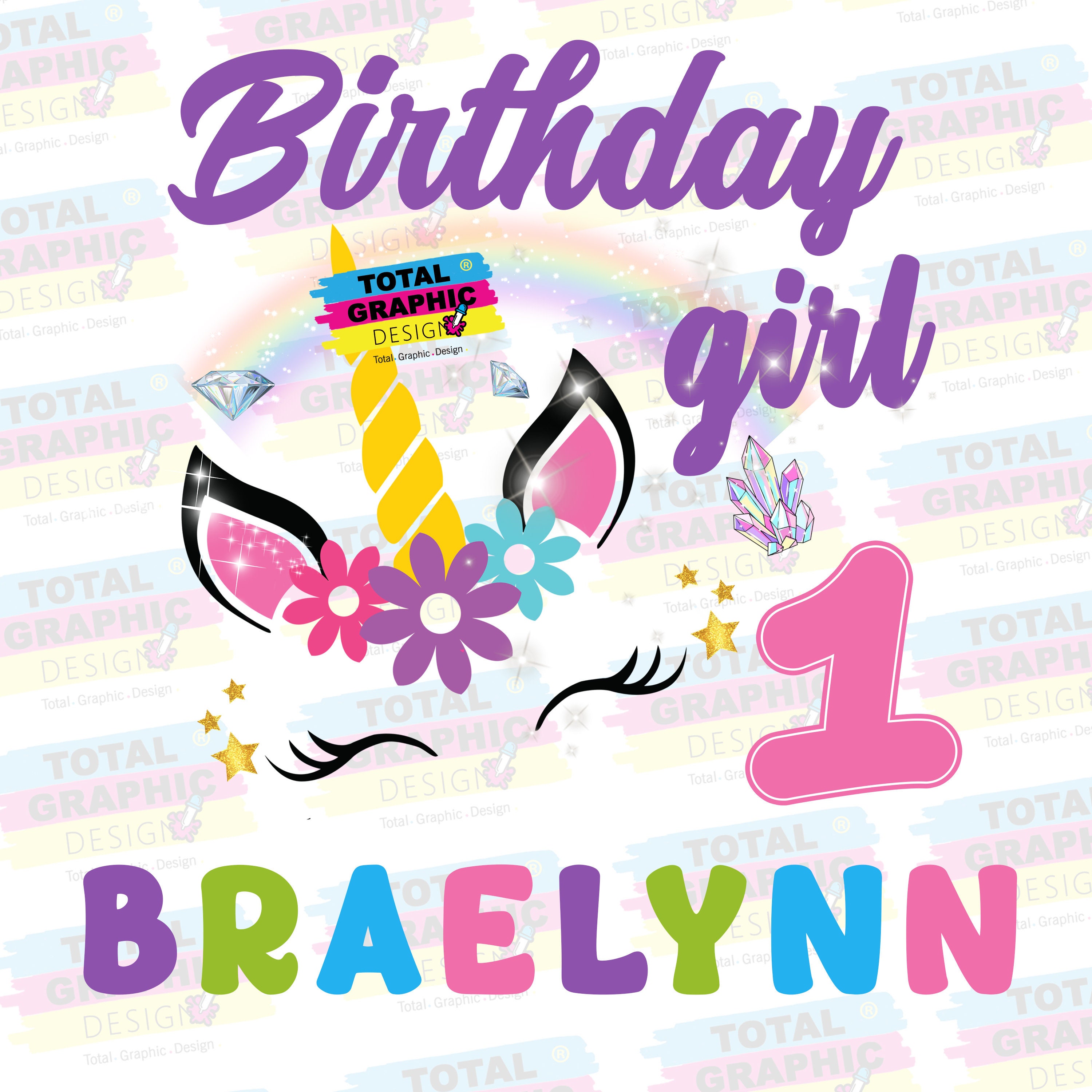Unicorn Face Birthday Girl Image Personalized ANY NAME NUMBER Png ...