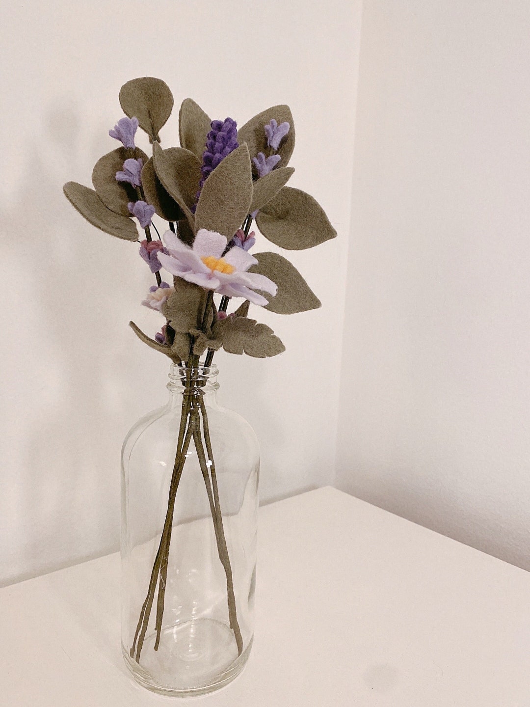 Purple Lavender,cosmo and Hyacinth Felt Flower Bouquet in Clear Glass ...