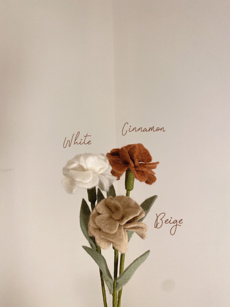 Small Handmade Carnations Felt Flower Stems - Gift, Present, Home Decor ...