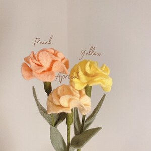 Small Handmade Carnations Felt Flower Stems - Gift, Present, Home Decor ...