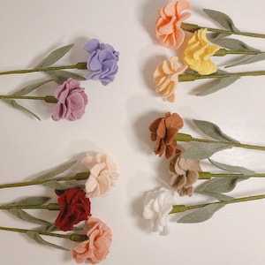 Small Handmade Carnations Felt Flower Stems - Gift, Present, Home Decor ...