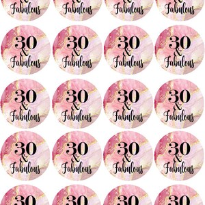 Printable 30 and Fabulous 30th Birthday Pink and Gold Marbel Round Tags ...