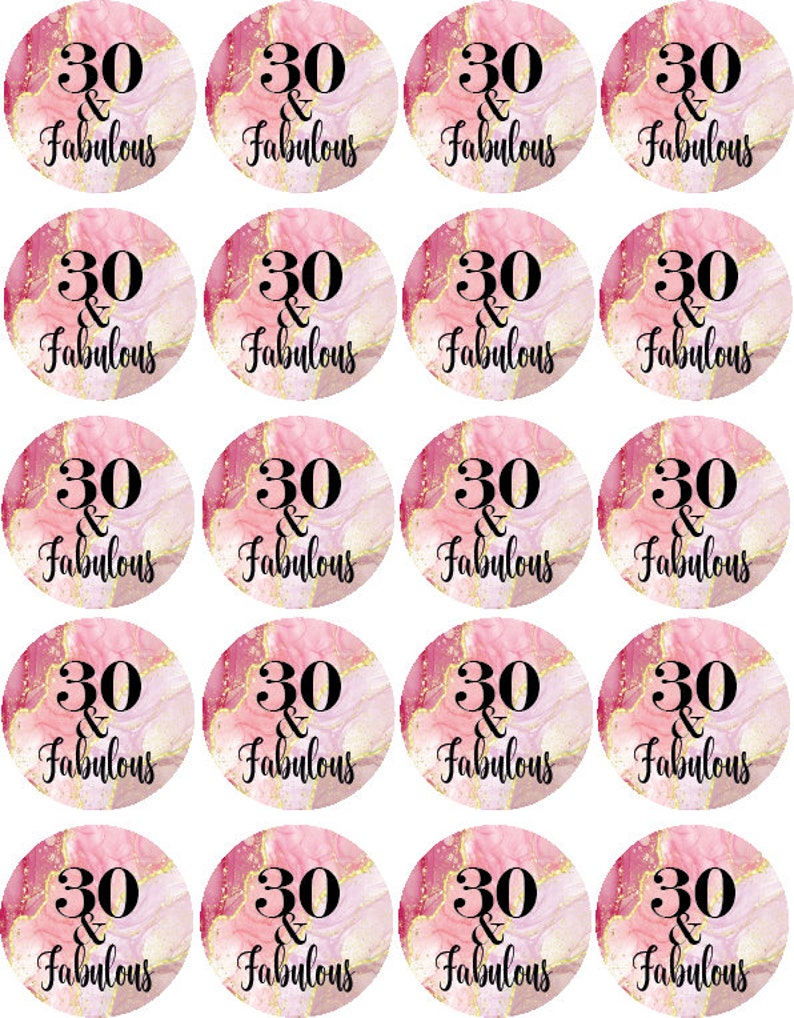 Printable 30 and Fabulous 30th Birthday Pink and Gold Marbel Round Tags ...
