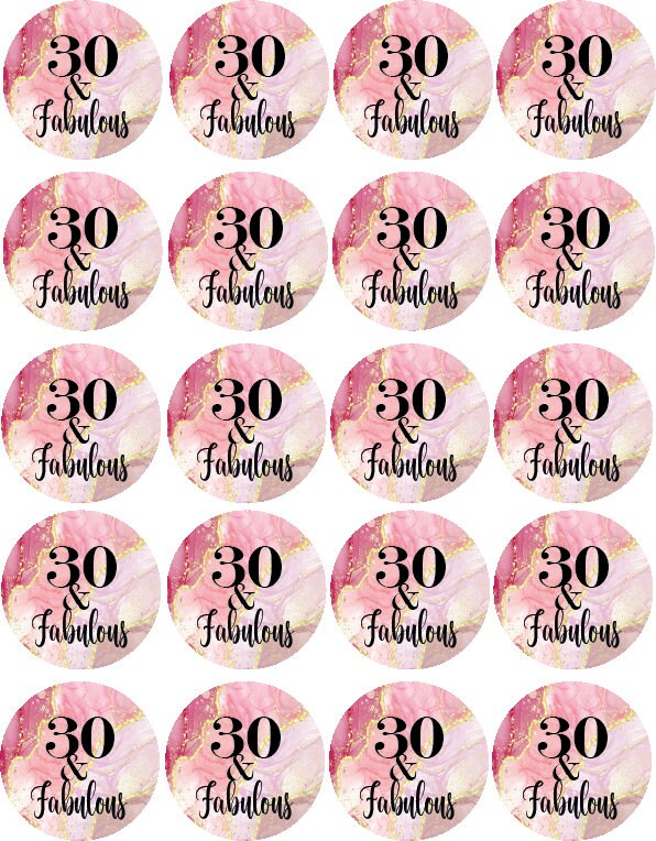 Printable 30 and Fabulous 30th Birthday Pink and Gold Marbel Round Tags ...