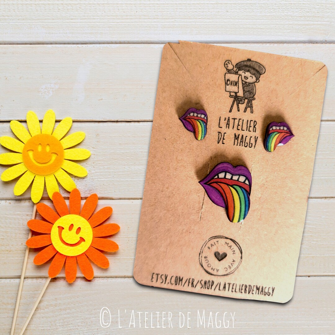 Colored Ear Studs LGBT Language Colorful Wooden Jewelry LGBT Rainbow ...