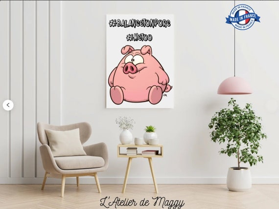 Decoration Cartoon Mural Pig Balance Your Pig Painting With - Etsy