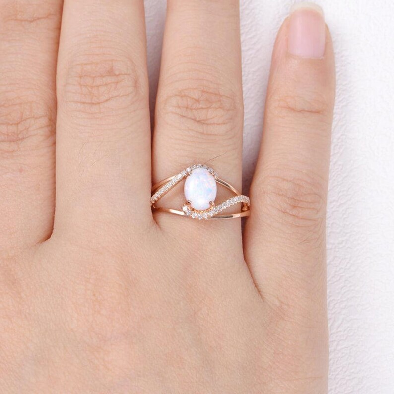 Oval Cut Natural Opal Engagement Ring, Oval Cut Opal Wedding Ring, Split Shank Ring, Opal ...