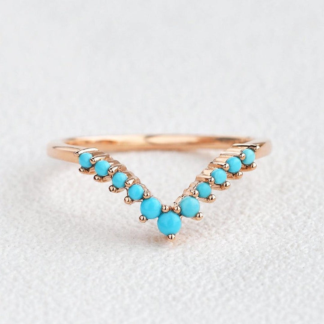 V Shaped Natural Turquoise Wedding Band, Stacking Band, Chevron ...