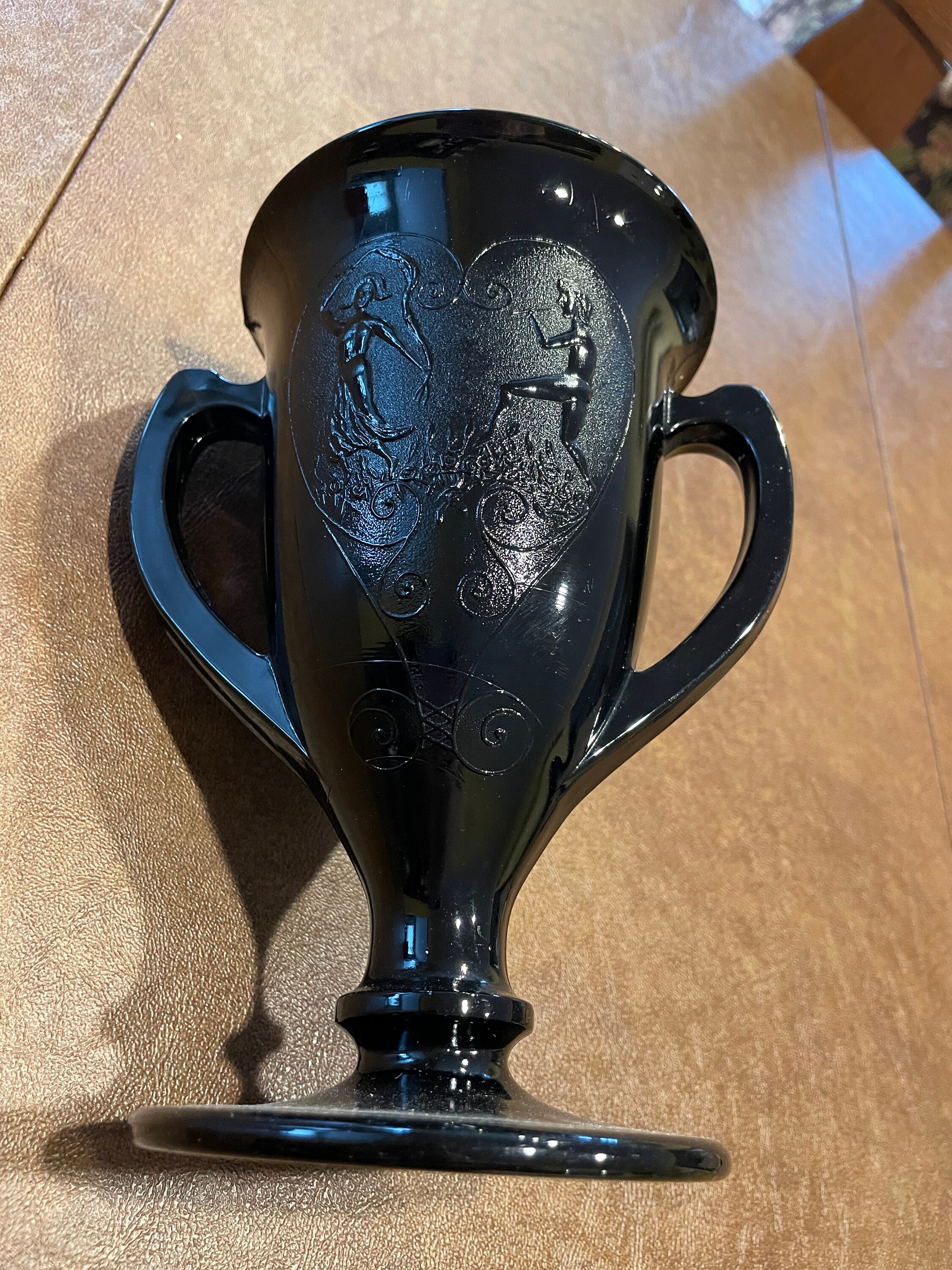 Vintage 1940's LE SMITH Glass Black Amethyst Trophy Vase Embossed ...