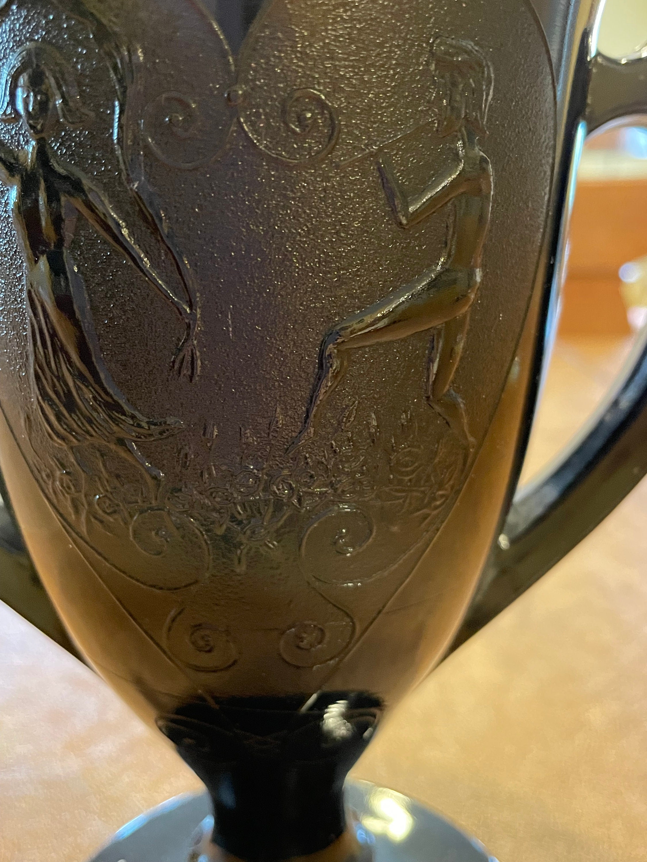 Vintage 1940's LE SMITH Glass Black Amethyst Trophy Vase Embossed ...