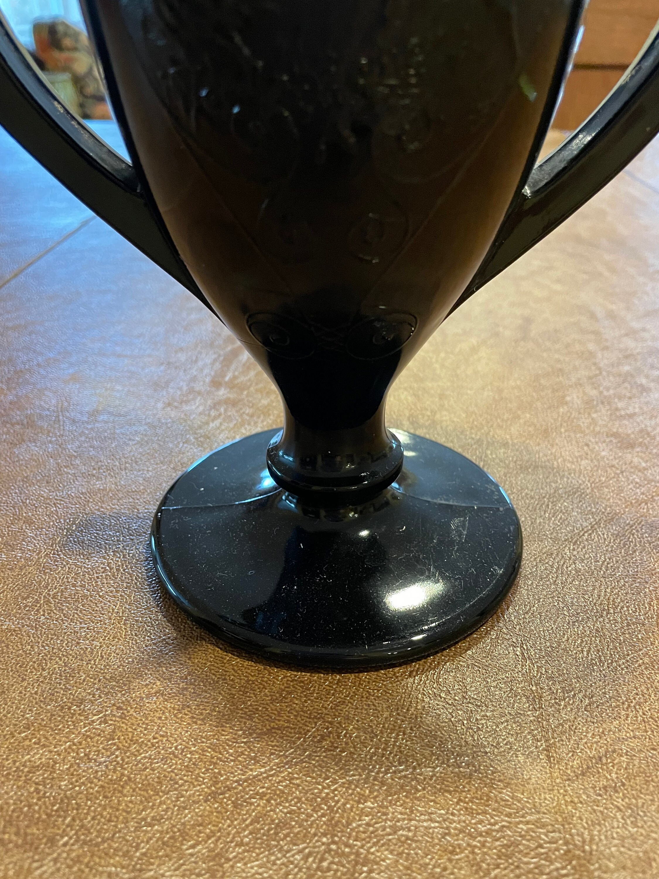 Vintage 1940's LE SMITH Glass Black Amethyst Trophy Vase Embossed ...
