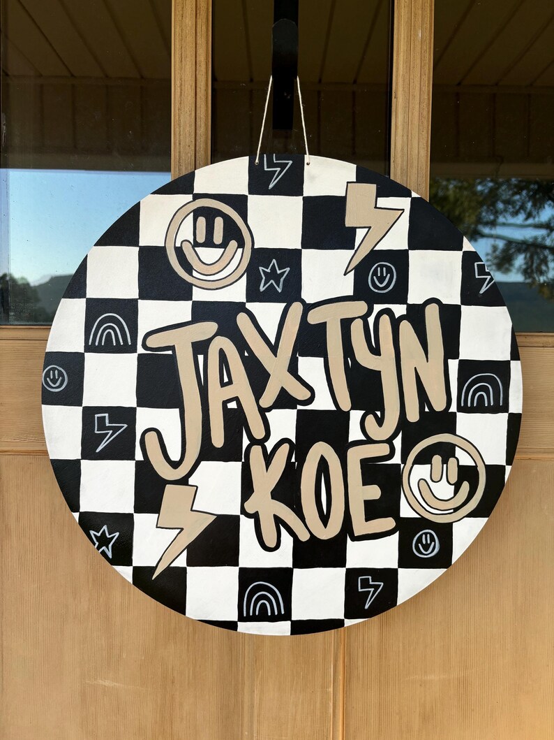 Checkered Smiley Face Lightening Bolt Door Hanger - Etsy