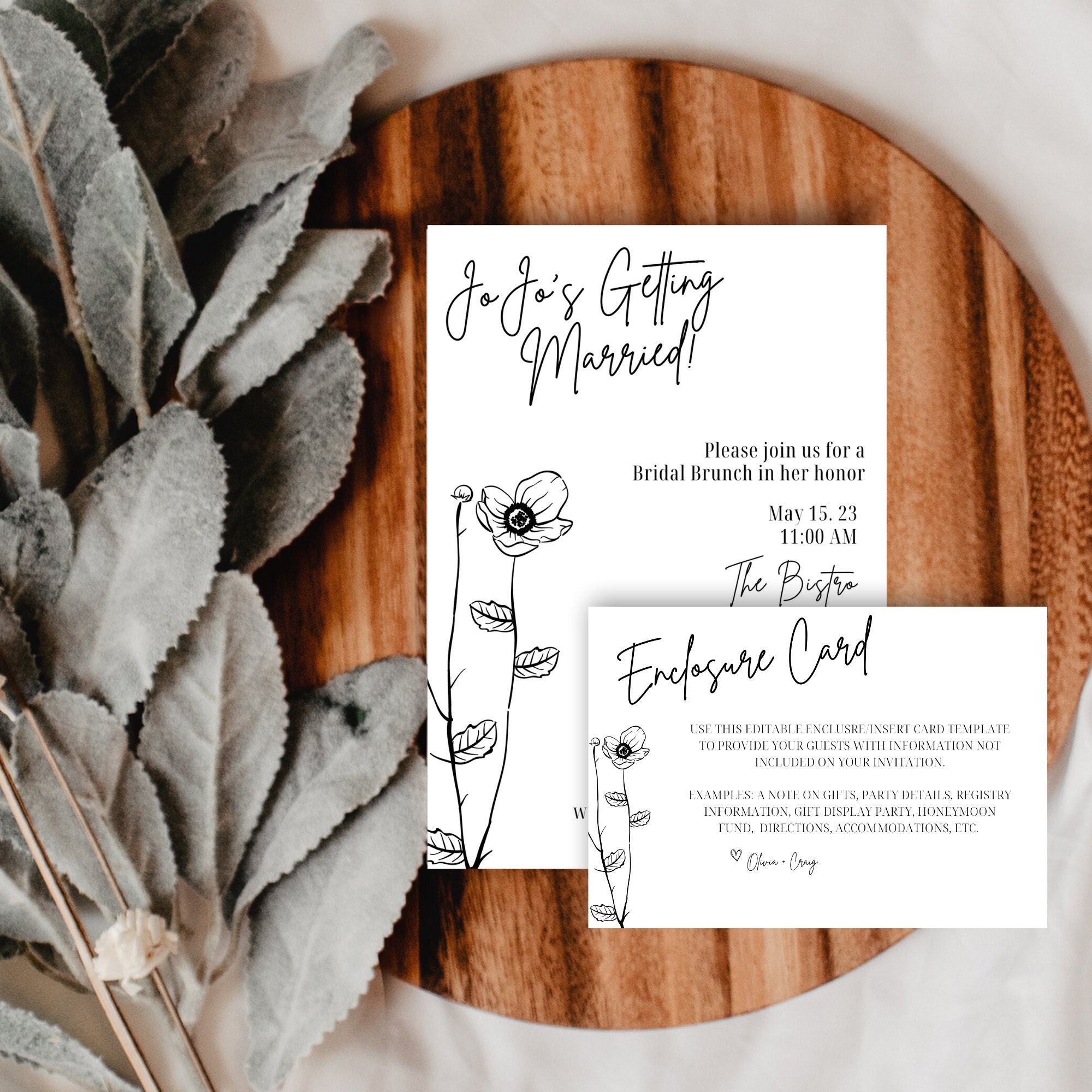 Editable Enclosure Card Template Black Floral Invitation - Etsy