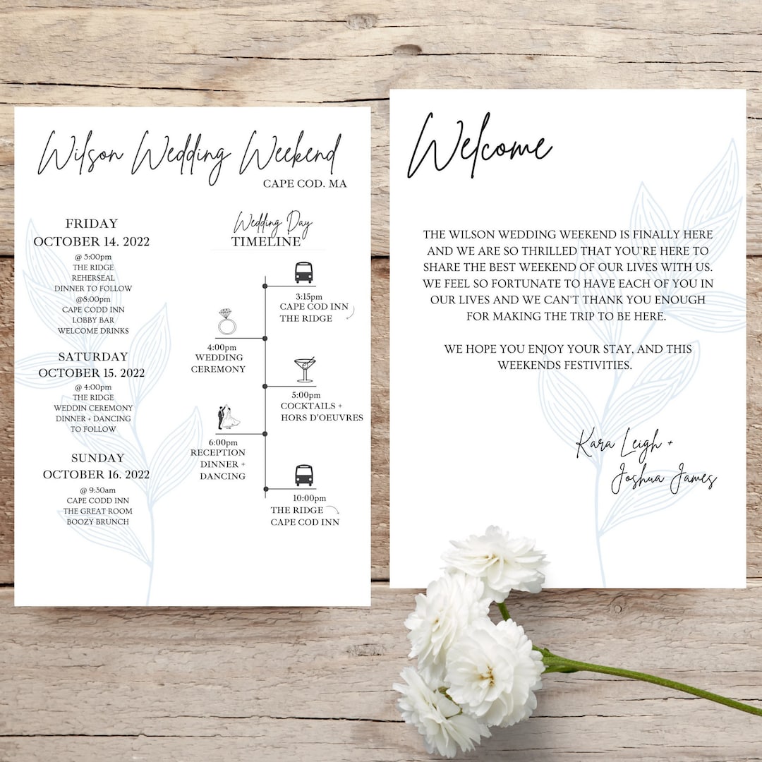 Wedding Day Timeline Card Template Wedding Welcome Itinerary Modern ...