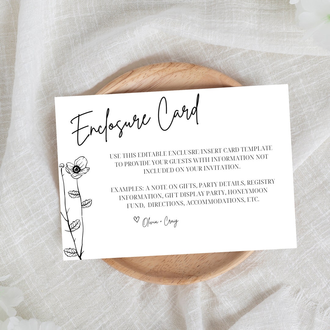Editable Enclosure Card Template Black Floral Invitation - Etsy