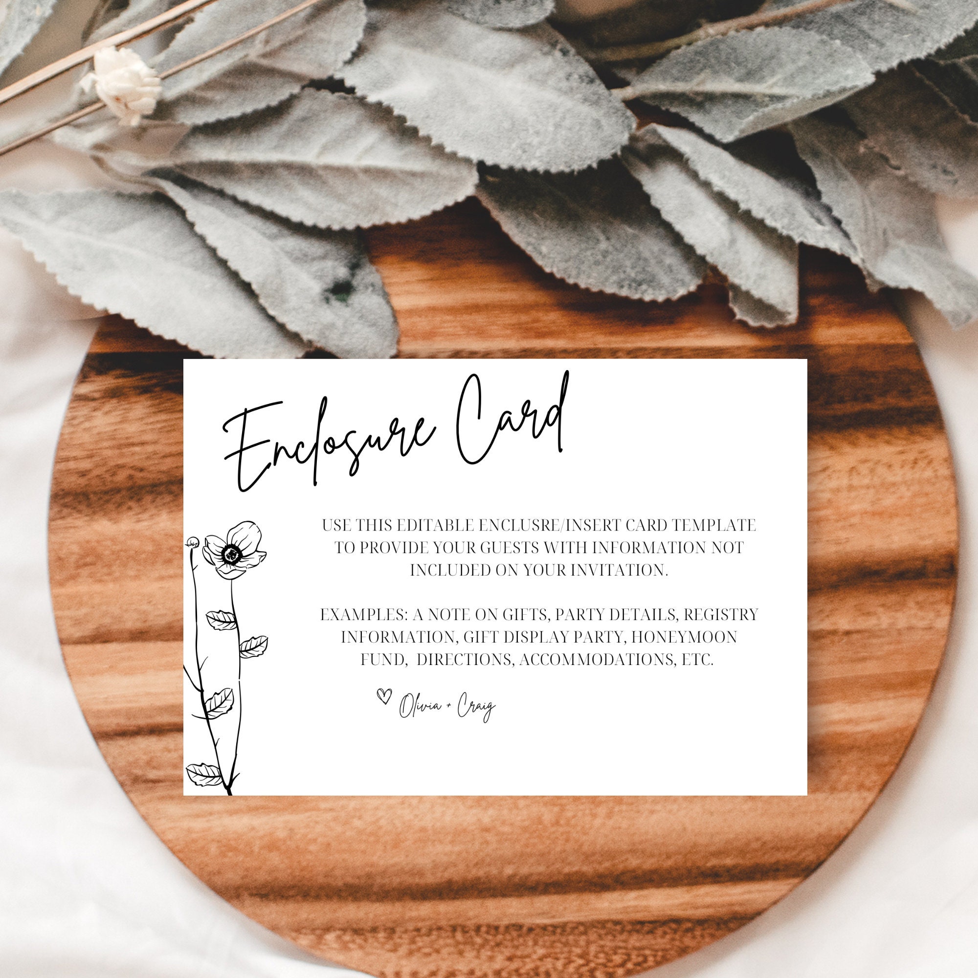 Editable Enclosure Card Template Black Floral Invitation - Etsy