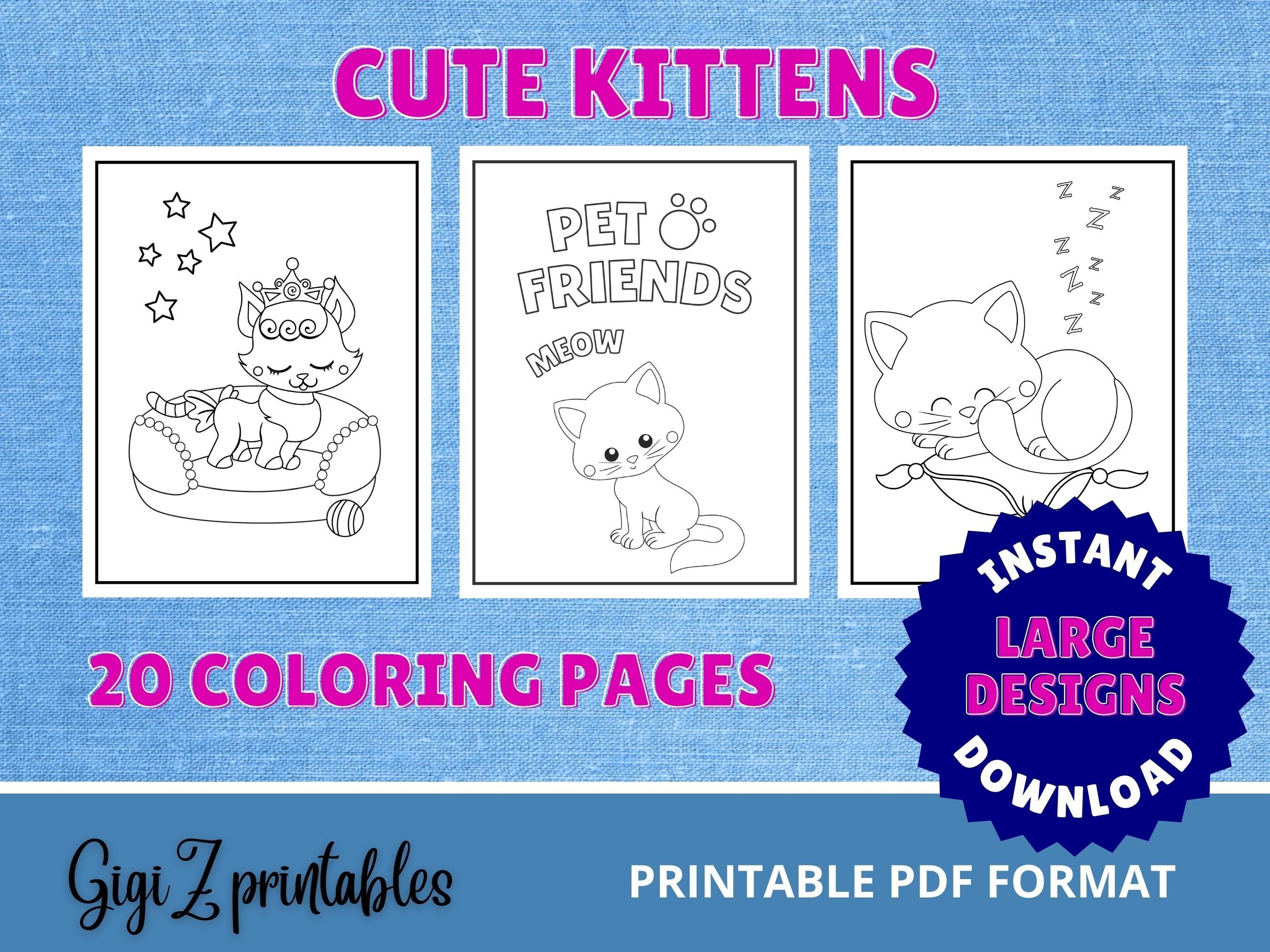 Printable Cute Kitten Coloring Pages for Kids 4-8 Yeas Old | Etsy