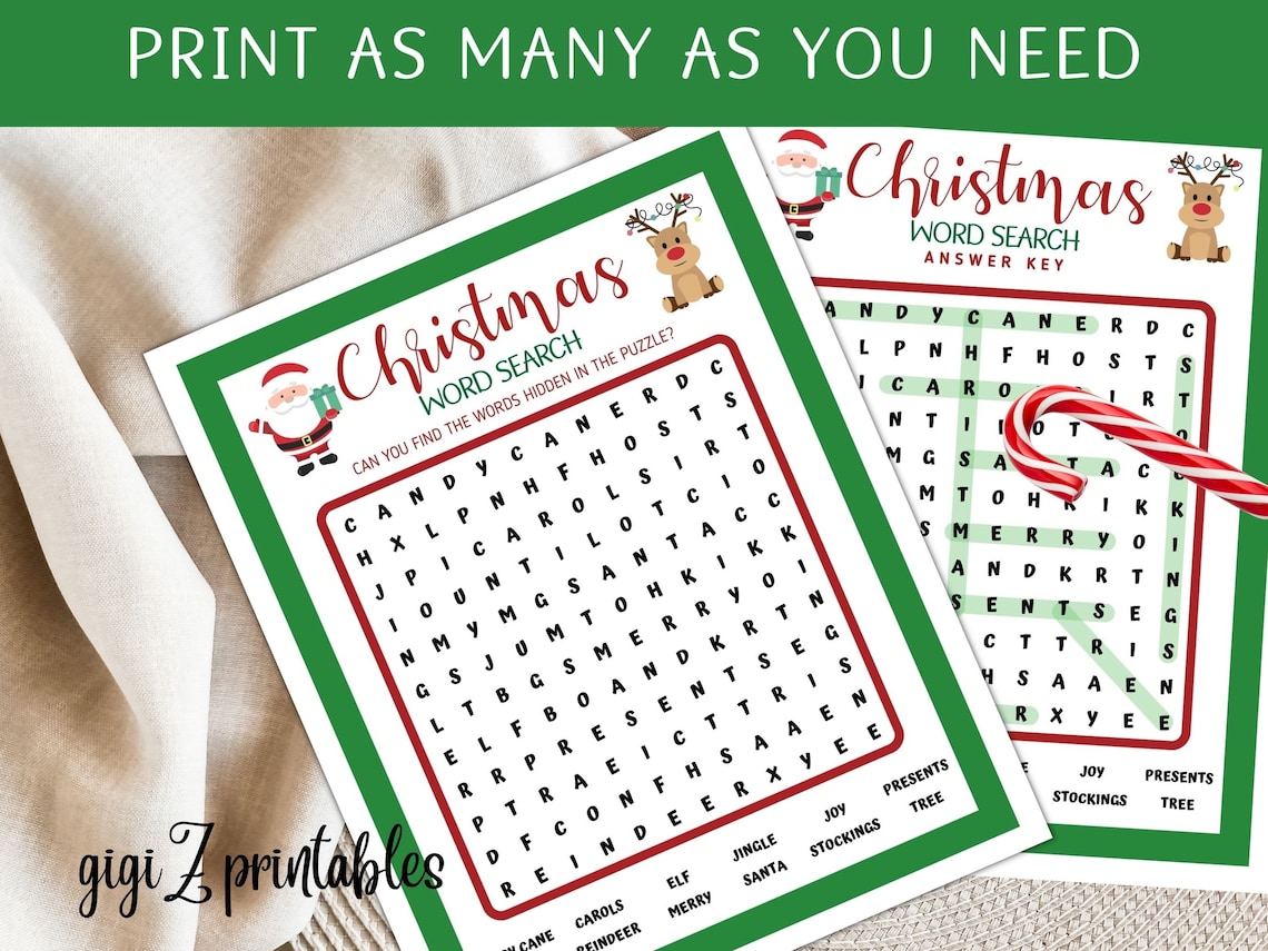 Printable Christmas Word Search Games Christmas Party Games - Etsy