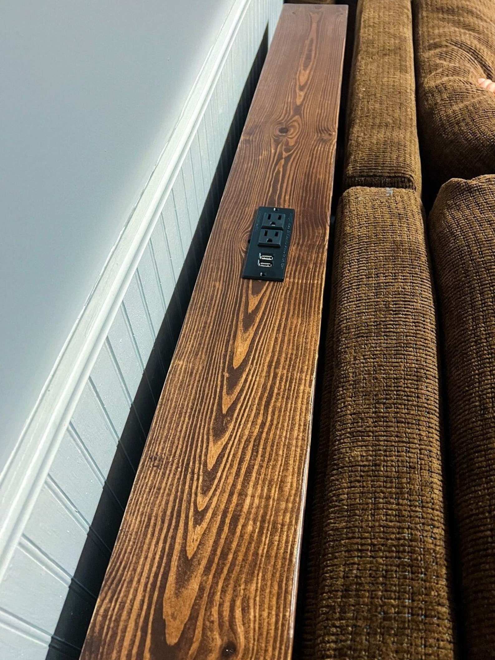 Rustic 5 Inch Wood Console Table With Power Outlets Behind - Etsy